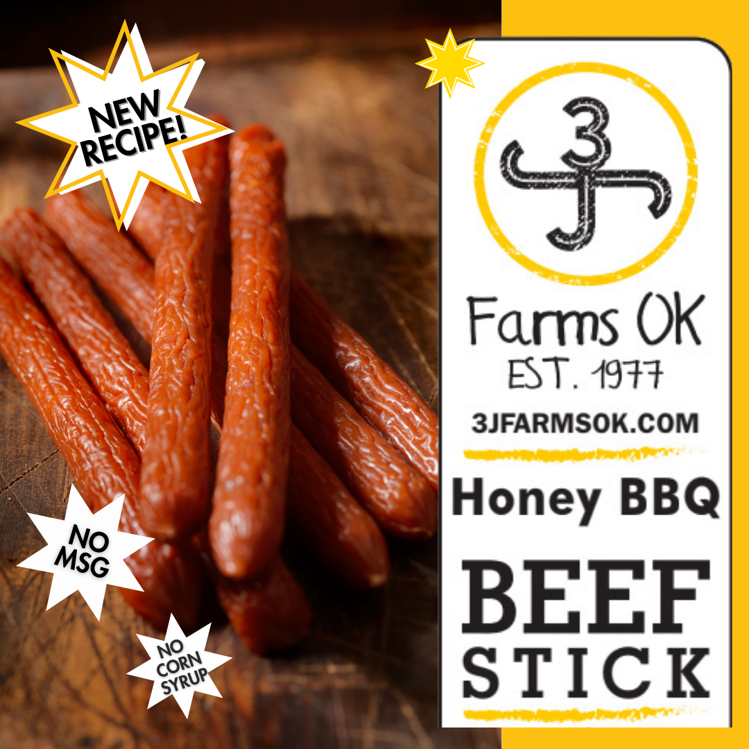 Beef Sticks | Honey BBQ, 100% Grass-Fed Beef | 3J Farms OK
